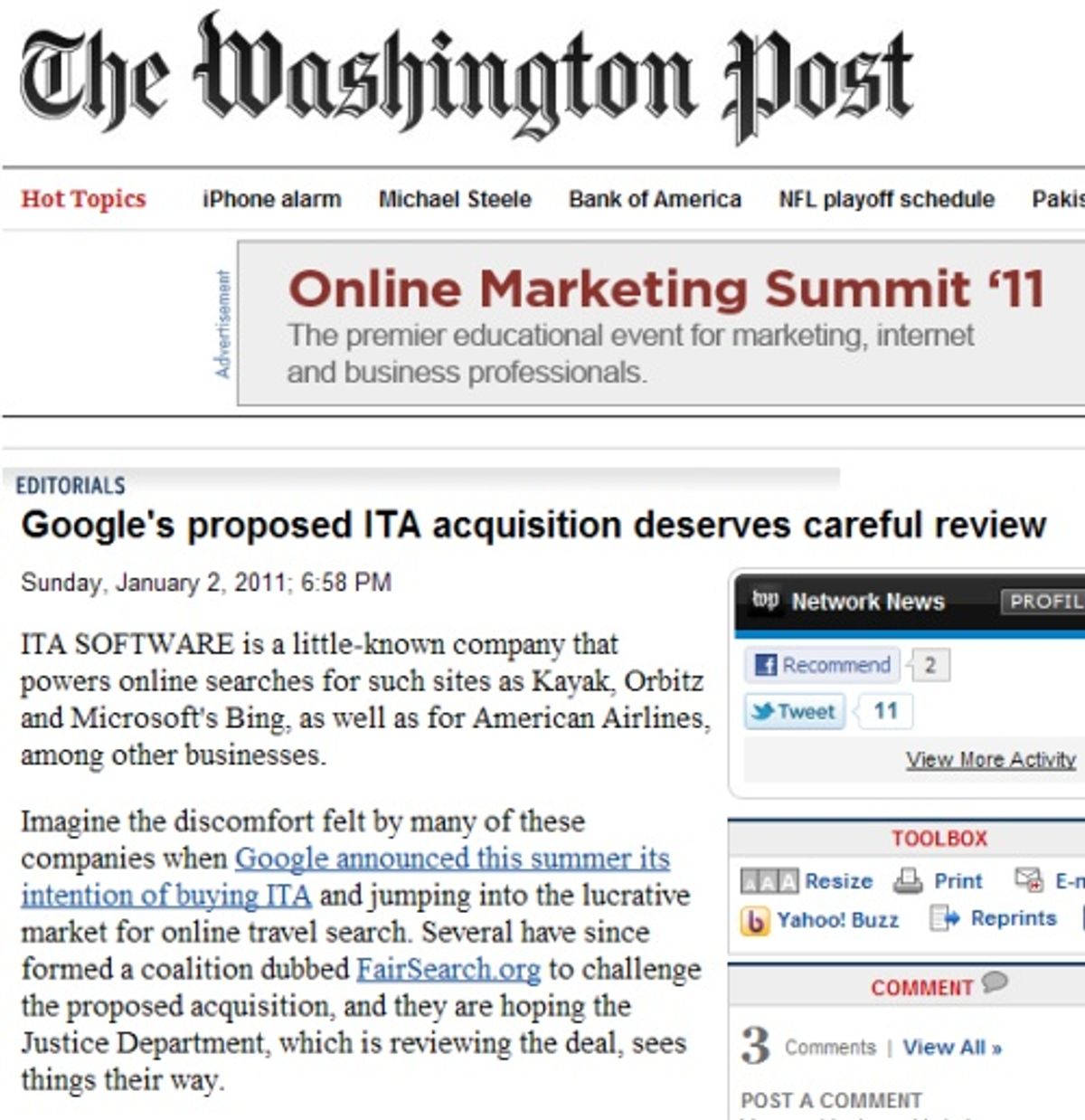 Google-ITA Software deal: Washington Post editorial asks Justice to ...