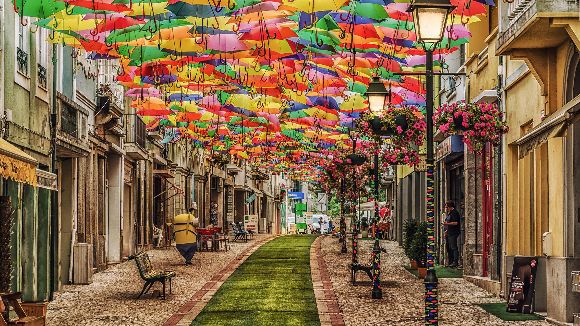 colorful umbrellas hanging